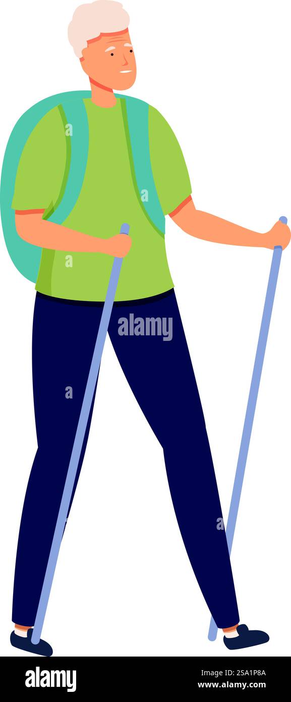 Happy Active Person Icon Cartoon Vector Mature Man Travel Vacation