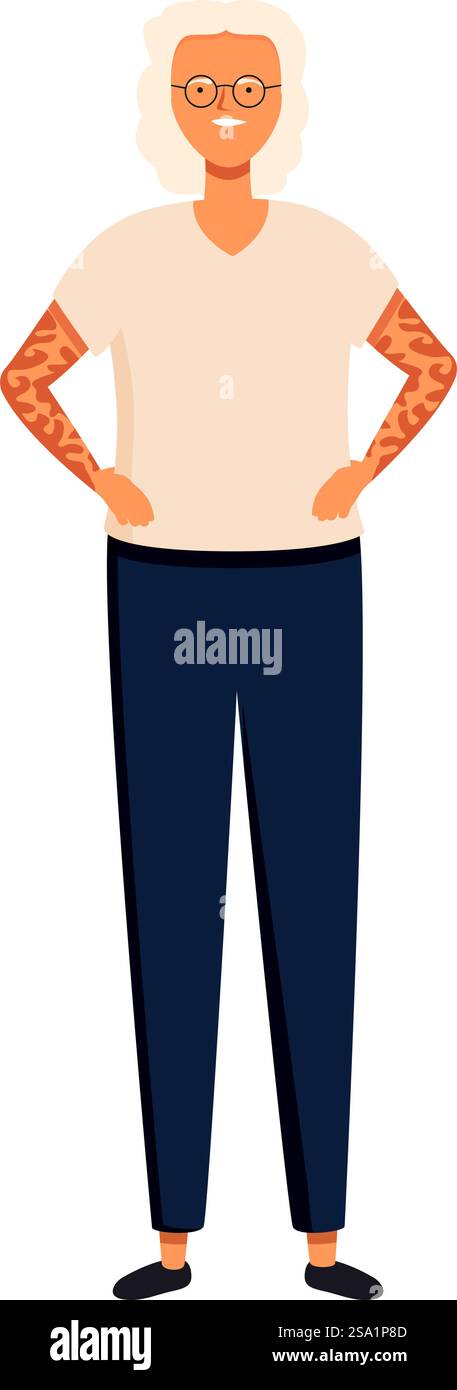 Smiling senior woman icon cartoon vector. Tattoos character. Freak ...