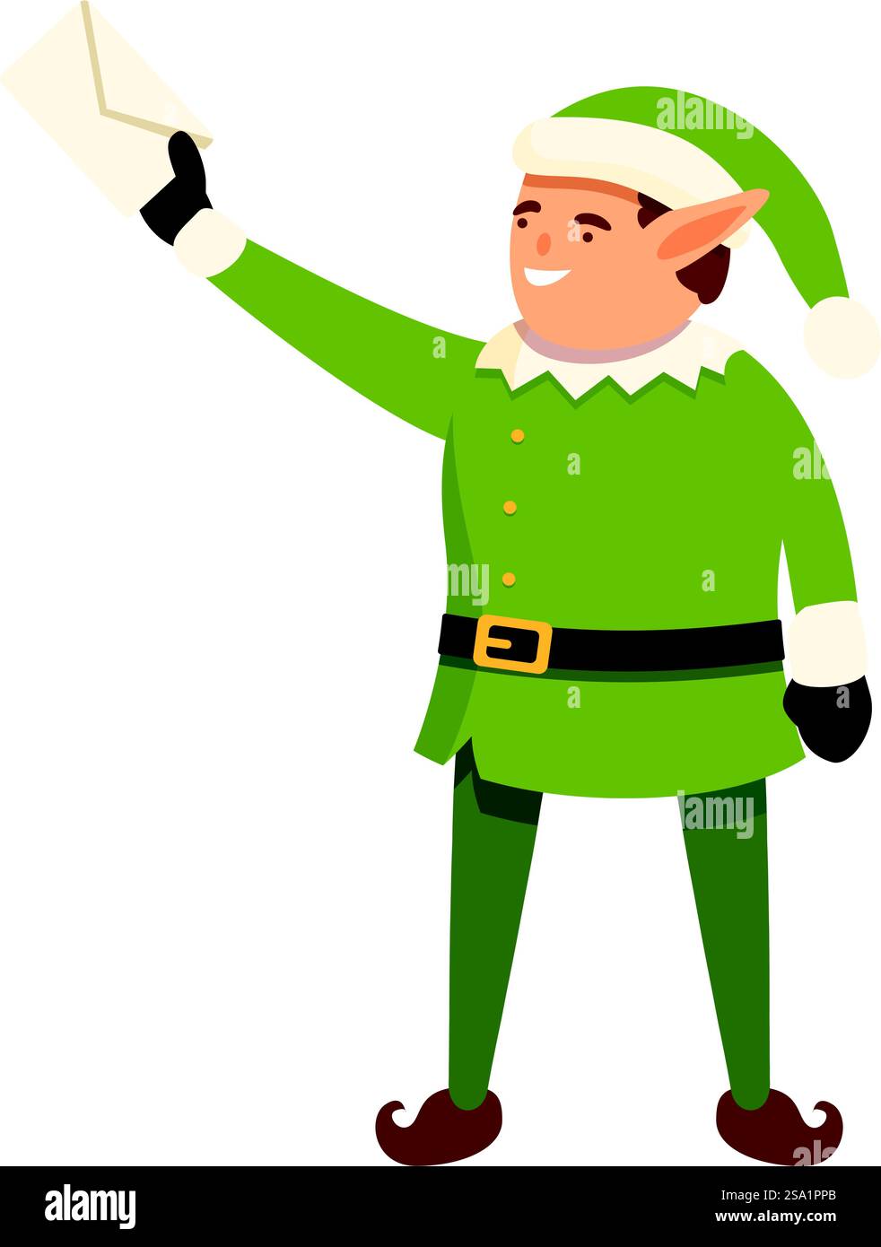 Elf give festive mail icon cartoon vector. Christmas party. Fairy ...
