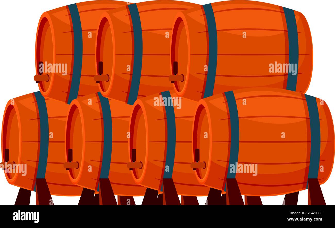 Wine barrel stack icon cartoon vector. Red wine alcohol. Organic ...