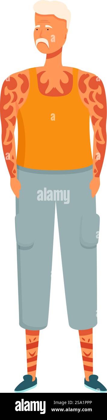 Old woman full tattoos icon cartoon vector. Adult person. Biker fan ...