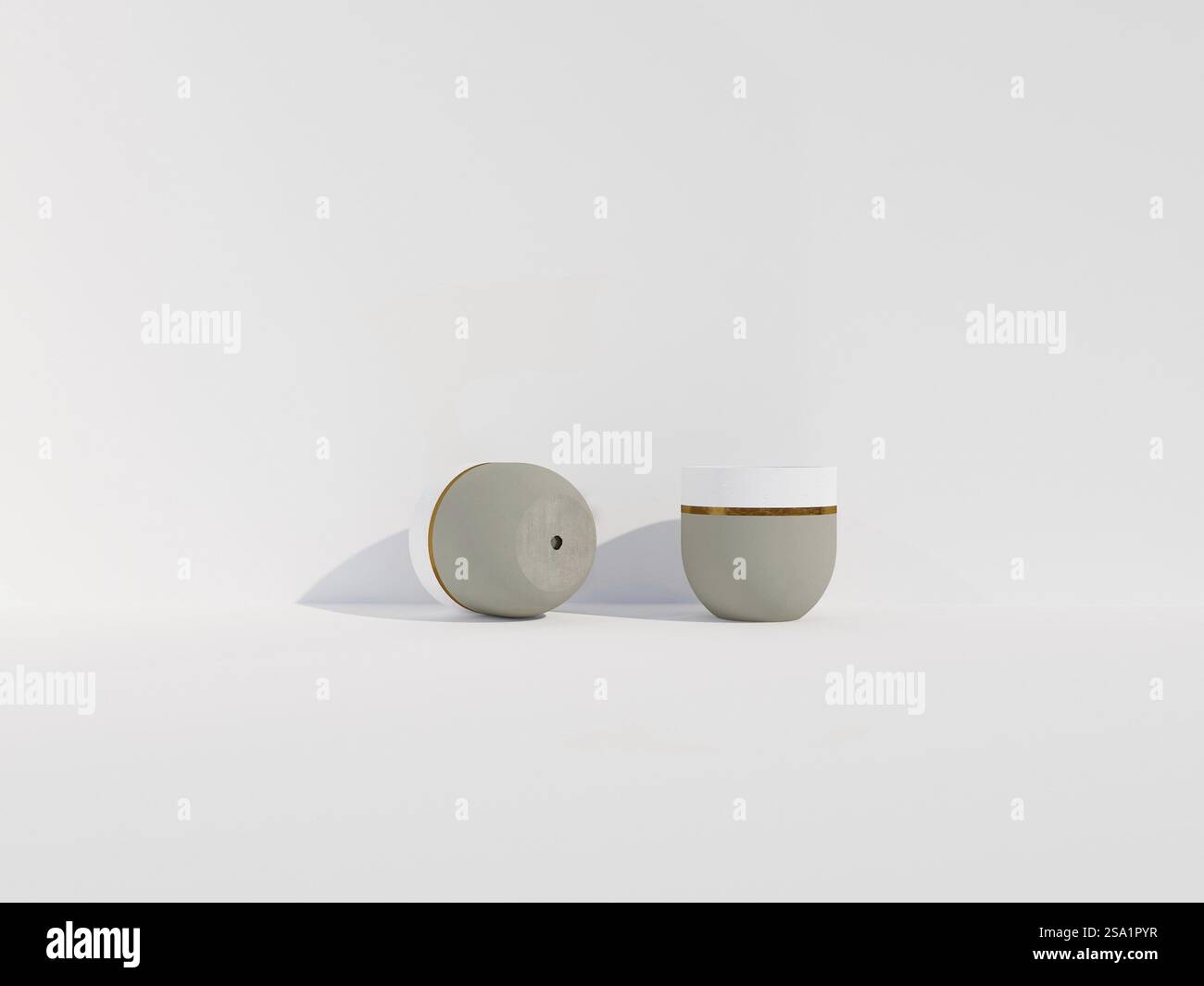Two gray and white cylindrical objects on white background Stock Photo ...