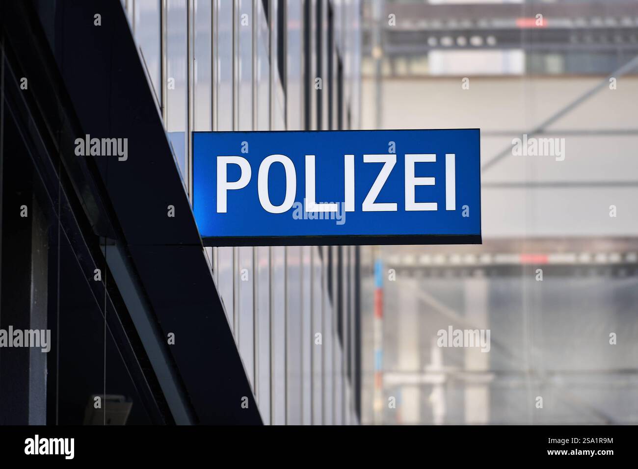 Stuttgart, Baden-Württemberg, Germany - January 23, 2025: Police sign ...