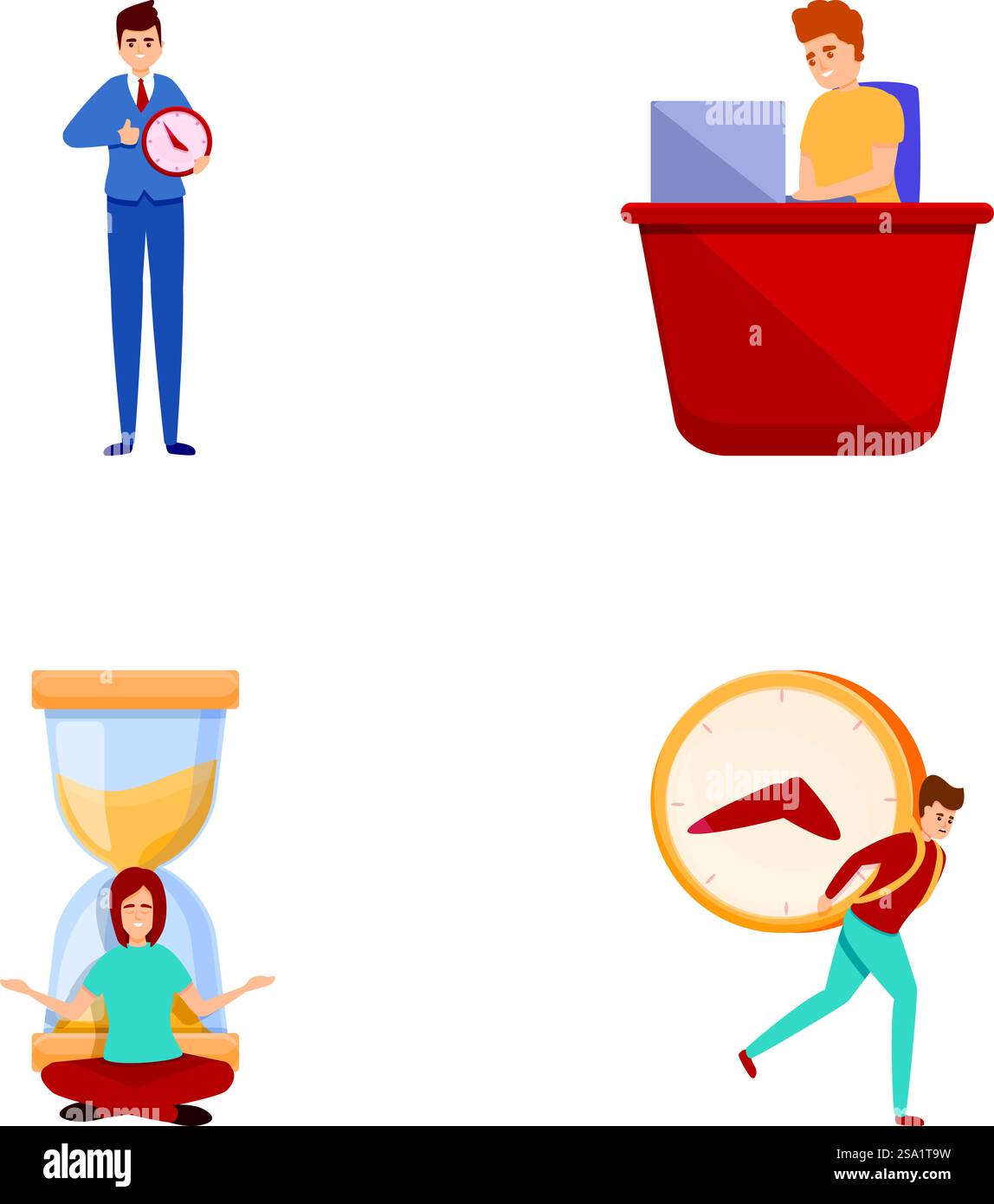 Time management icons set cartoon vector. Group of working people and ...