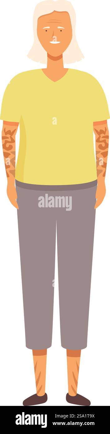 Happy woman with tattoos icon cartoon vector. Adult freak. Senior party ...