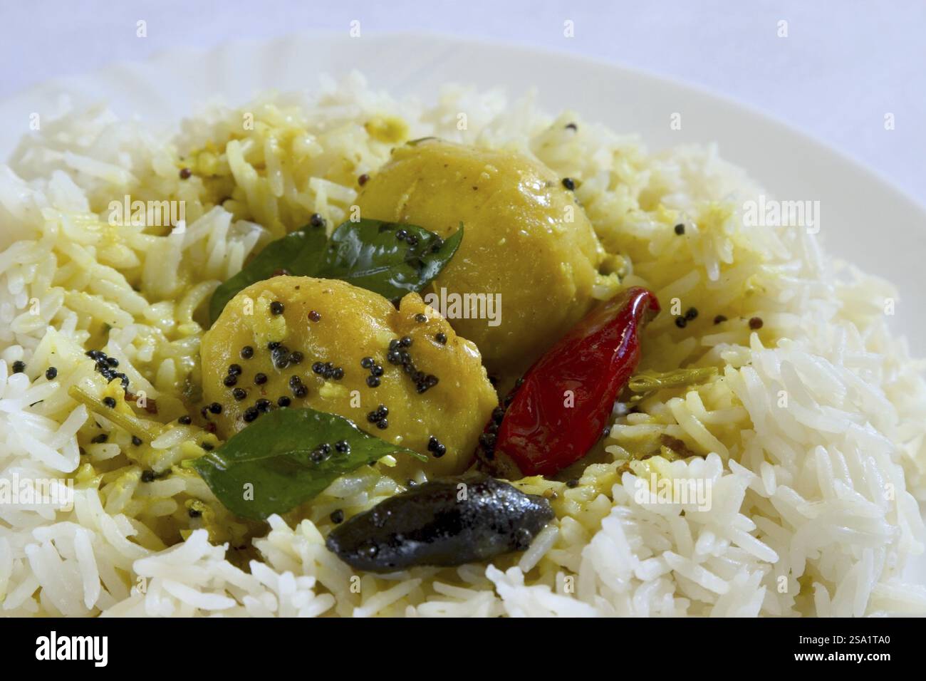 Food, Kadhi pakode and rice made from yoghurt and gram flour, India ...