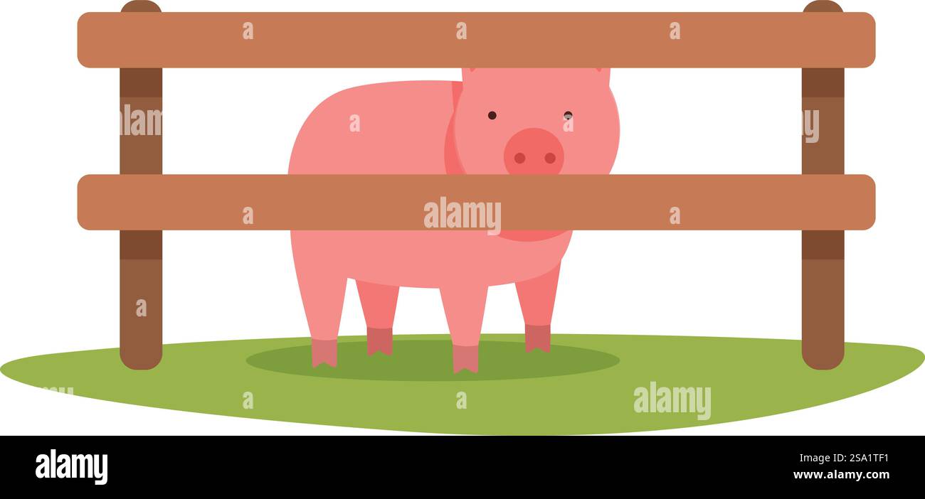 Pig farm under fence icon cartoon vector. Animal swine. Worker agrarian ...