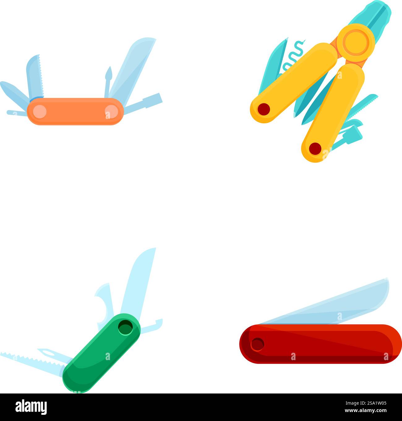 Folding knife icons set cartoon vector. Pocket multipurpose folding ...