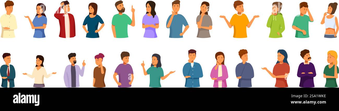 Idea think couple icons set cartoon vector. Man and woman coworkers ...