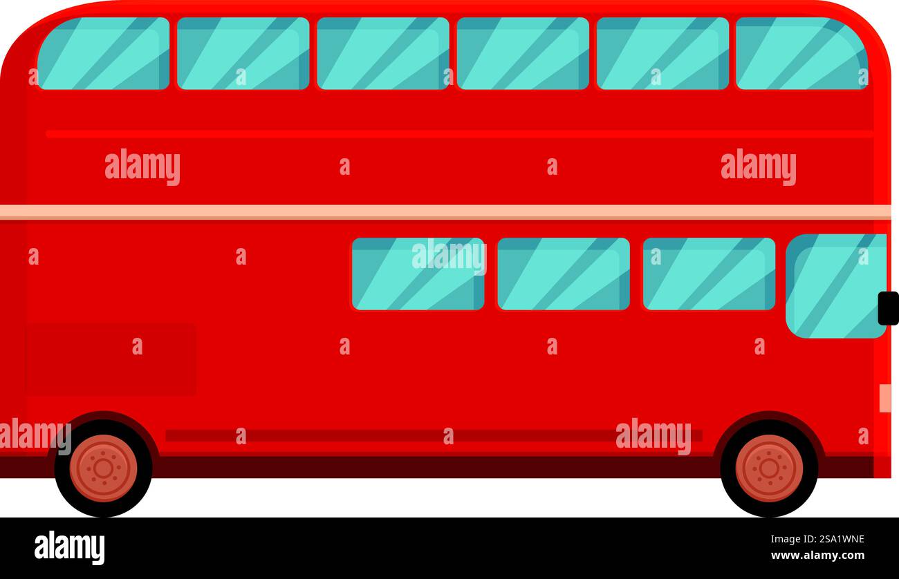 Red London bus icon cartoon vector. Tourist side truck. Back cab wheel ...