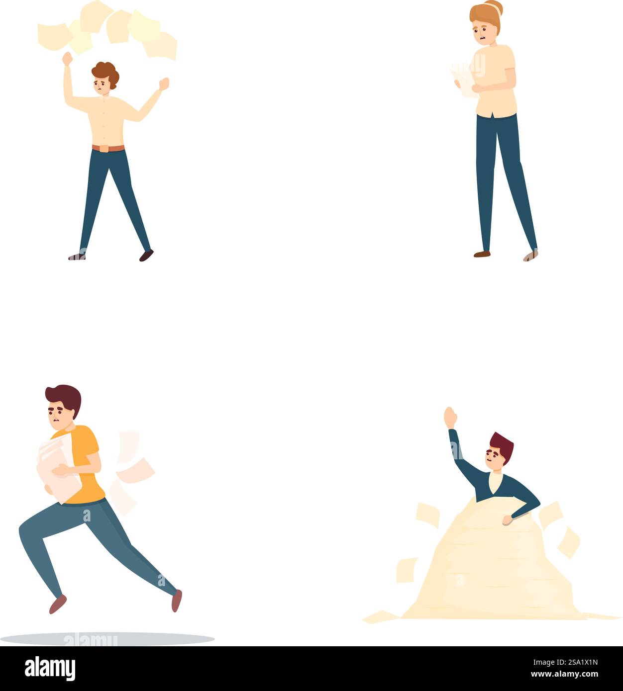 Time management icons set cartoon vector. Hurrying and running office ...