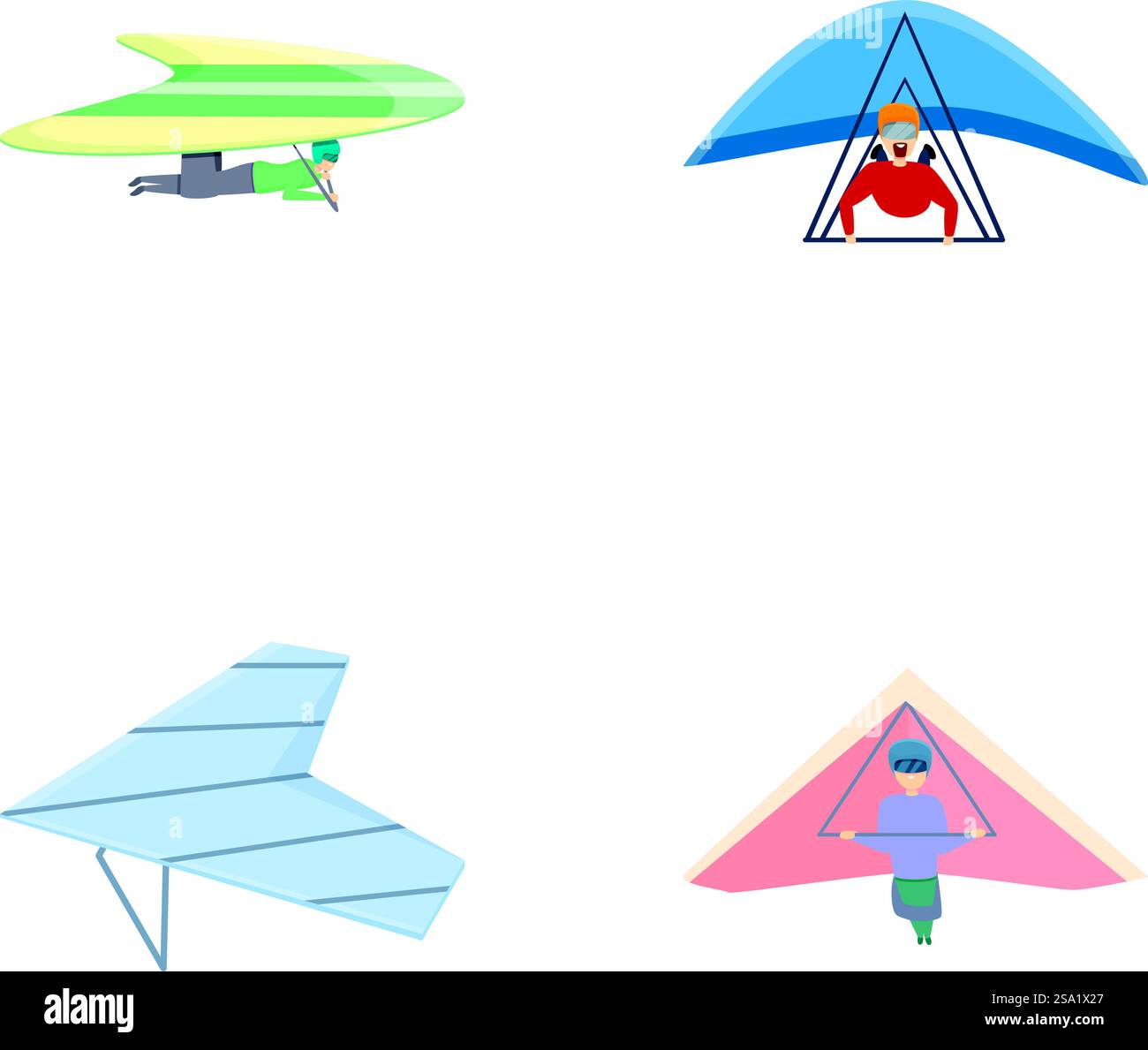 Hang glider icons set cartoon vector. Gliding man flying extreme sport ...
