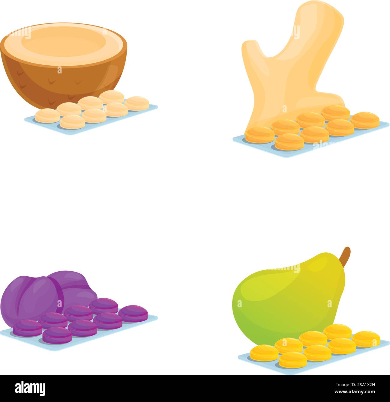 Cough drops icons set cartoon vector. Package of lozenge with various ...