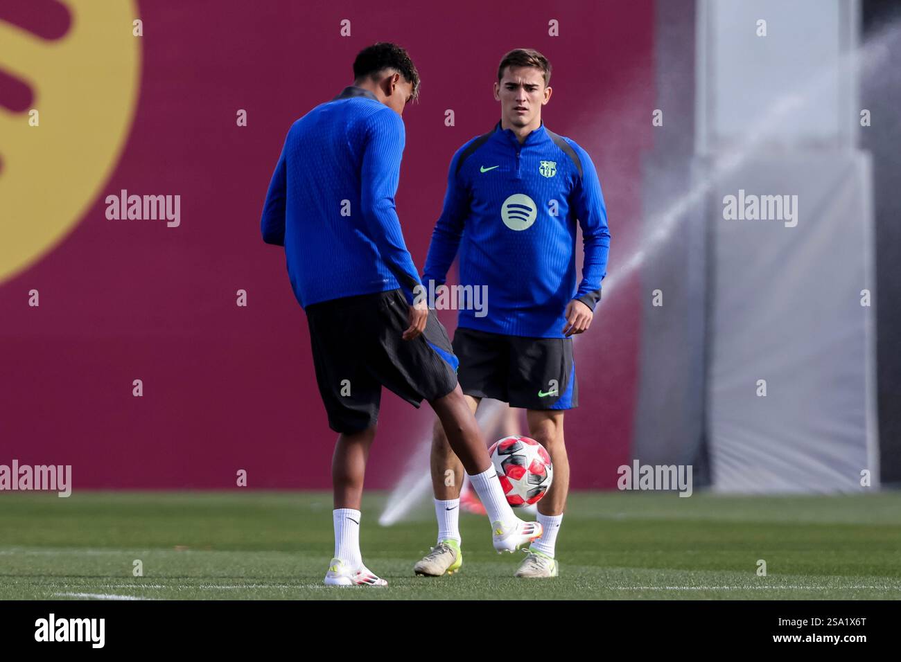 Pablo Martin Gavira Gavi and Lamine Yamal during the training day of FC ...