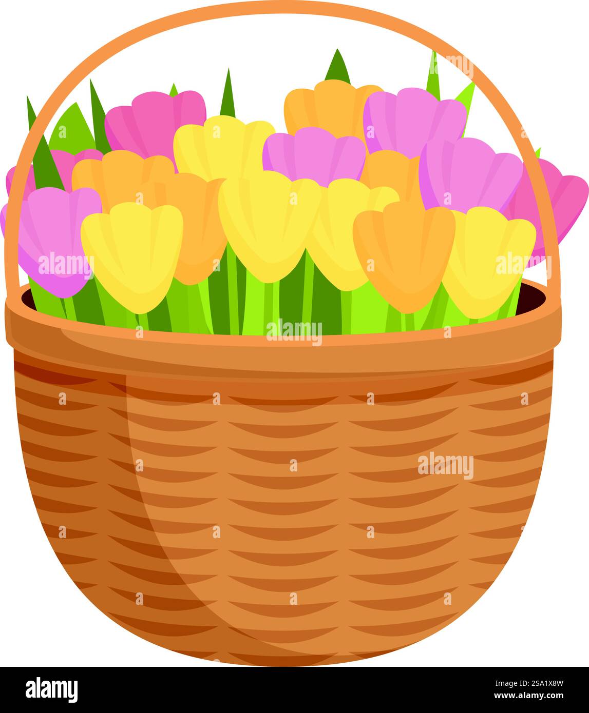 Full basket of tulips icon cartoon vector. Sticker plant. Design forest ...