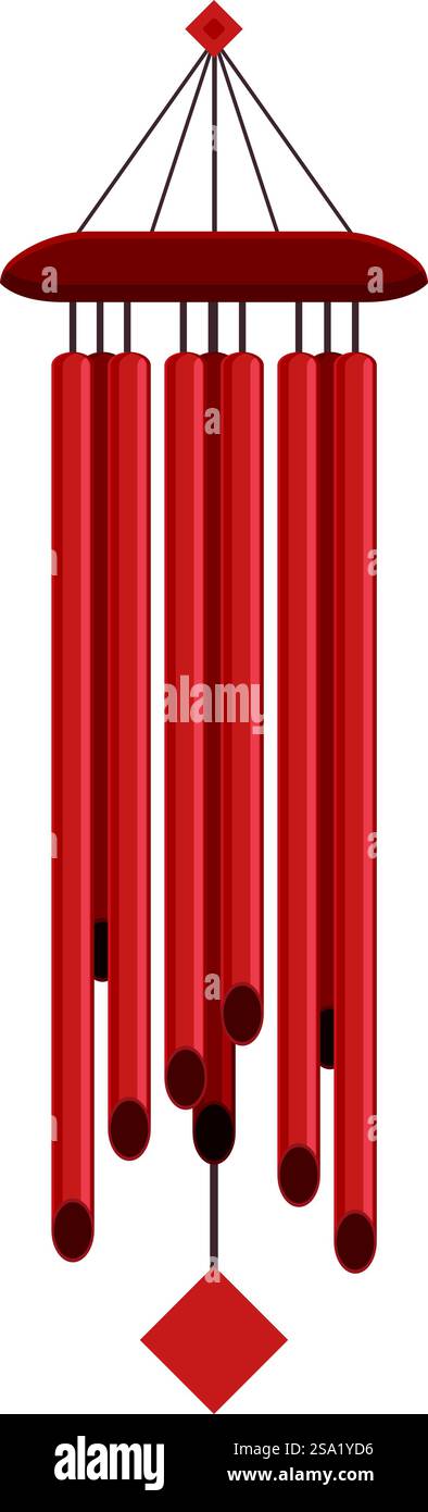 Red color wind chime icon cartoon vector. Hand vacation. Sky bell metal ...
