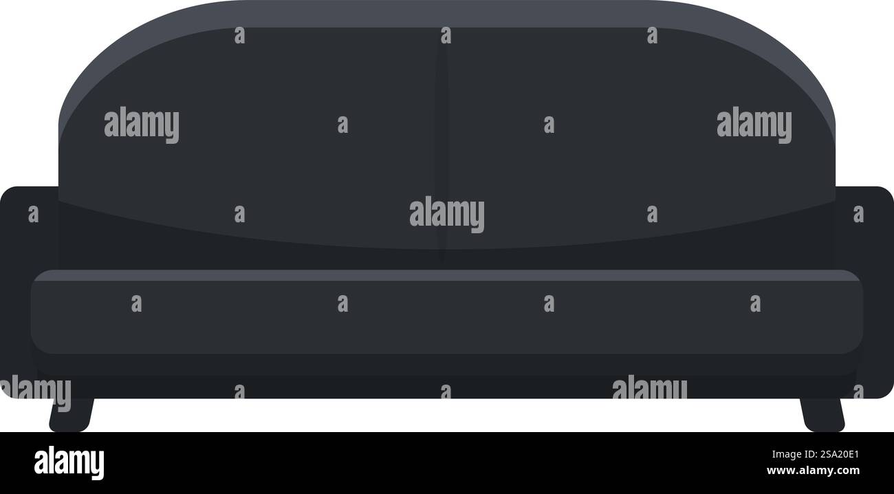Black leather sofa icon cartoon vector. Office cute design. Furniture ...
