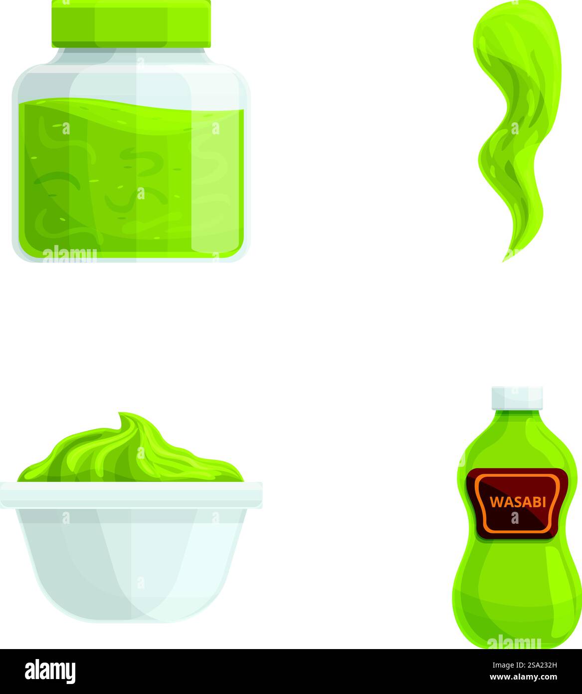 Wasabi icons set cartoon vector. Wasabi in bottle and bowl. Japanese ...