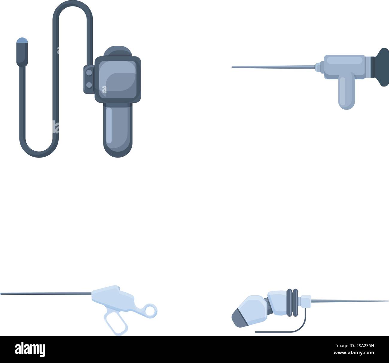 Endoscope icons set cartoon vector gastroscopy endoscope device stomach ...