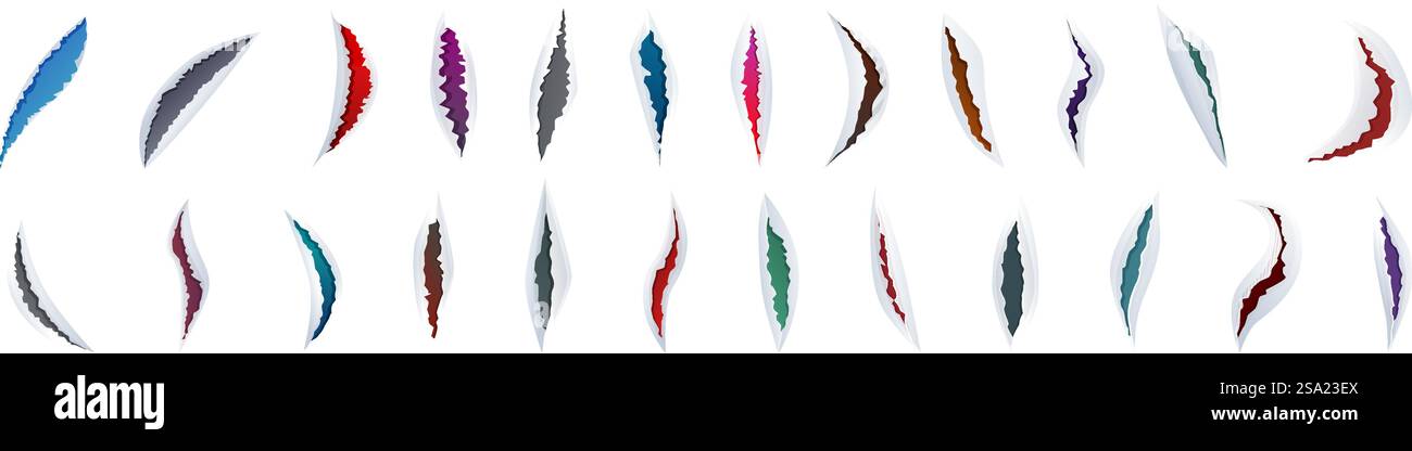 Tiger claw scratch icons set cartoon vector. Bloody scrape. Track shape ...