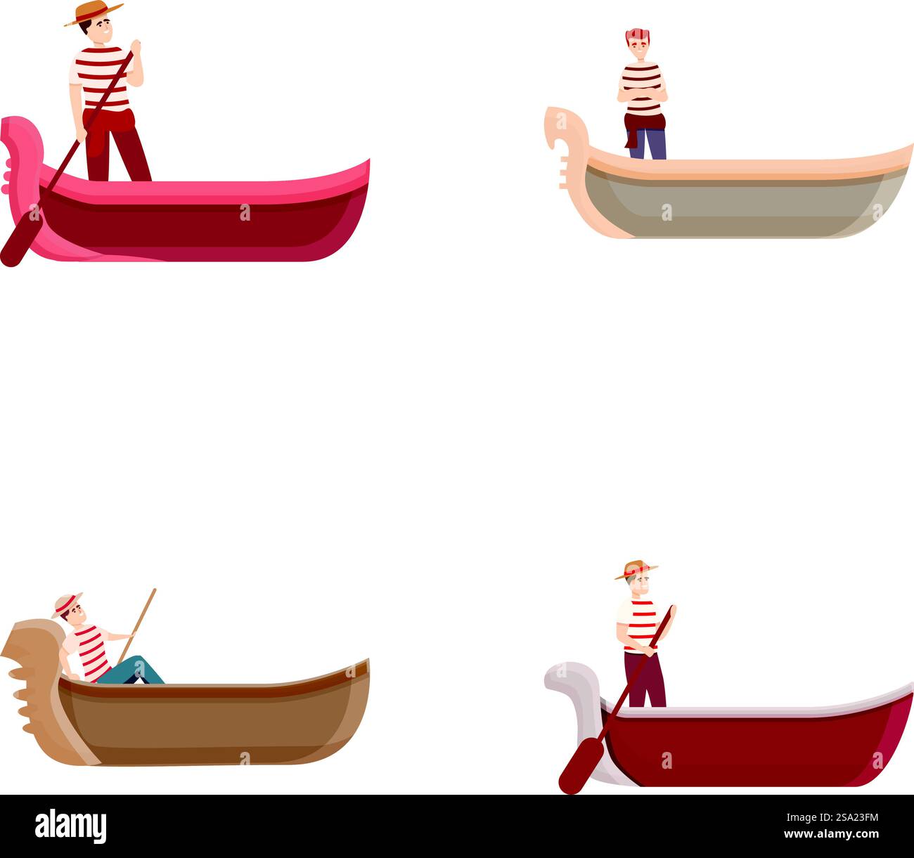 Venice gondola icons set cartoon vector. Italian boat with gondolier ...