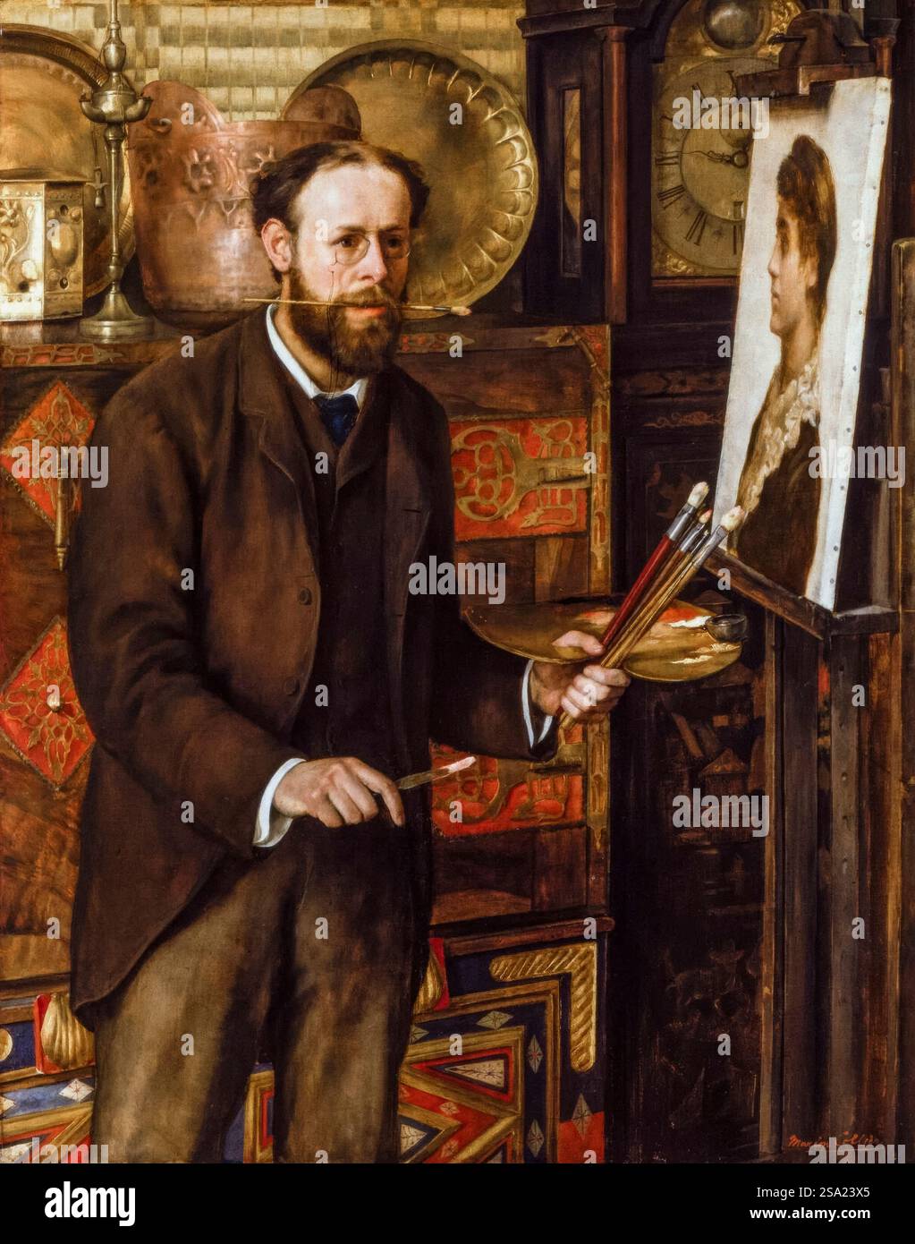 John Collier. Portrait painting of the British Pre-Raphaelite artist ...