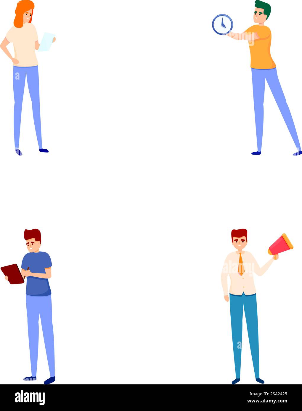 Time management icons set cartoon vector. People managing time ...