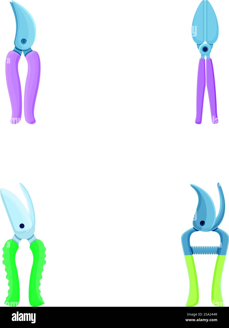 Pruning scissors icons set cartoon vector. Various garden secateurs ...