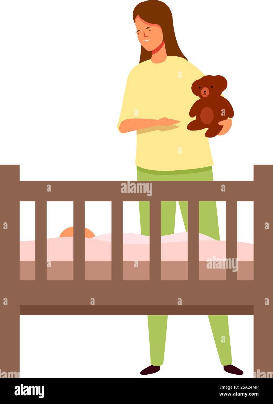 Mom night babysitting icon cartoon vector. Care infant parent. Crib ...