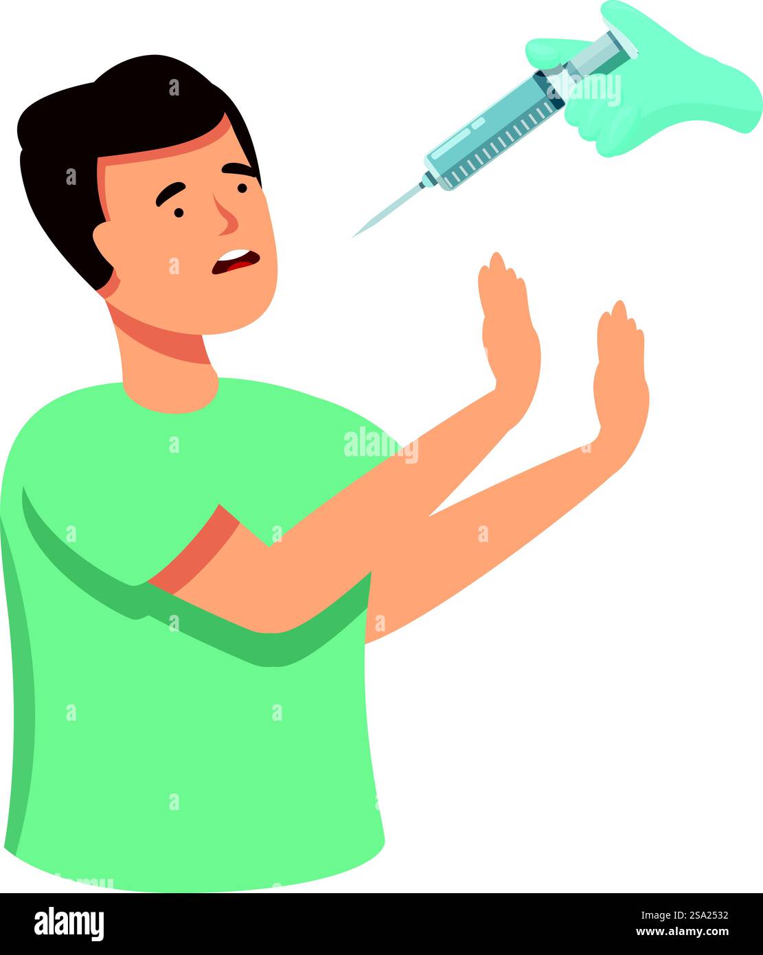 Patient scared icon cartoon vector. Syringe injection of vaccine. Adult ...