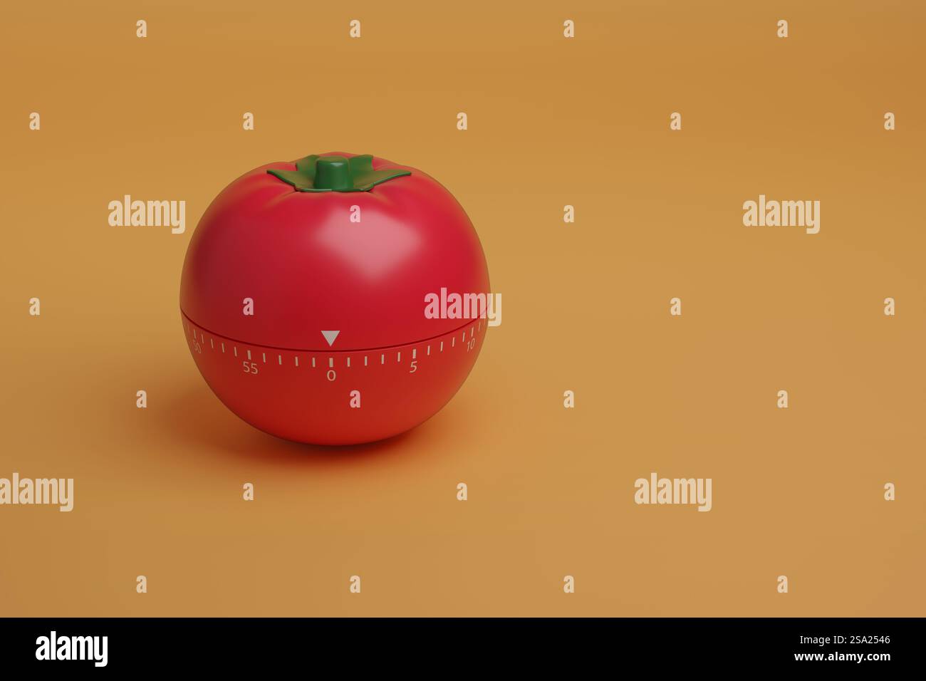 Tomato shaped kitchen timer isolated on orange background with copy ...