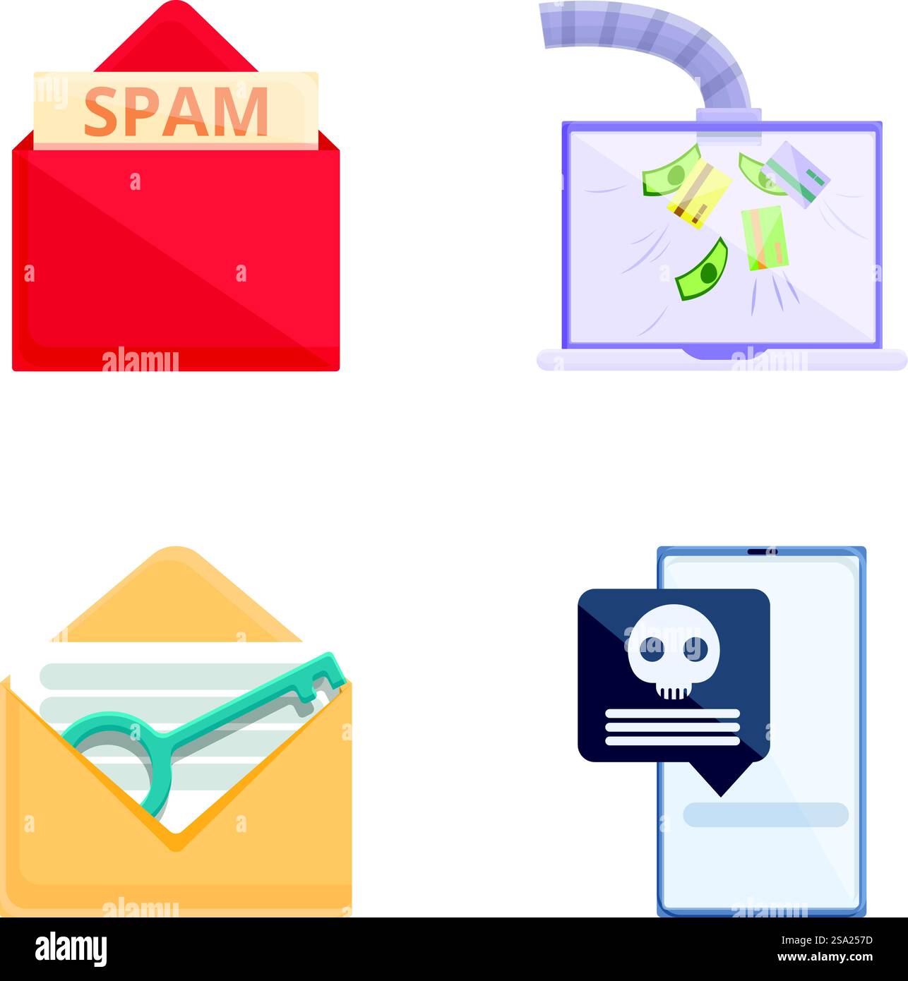 Cyber Crime Icons Set Cartoon Vector Email Virus Mobile Spam And Cyber Attack Cybersecurity