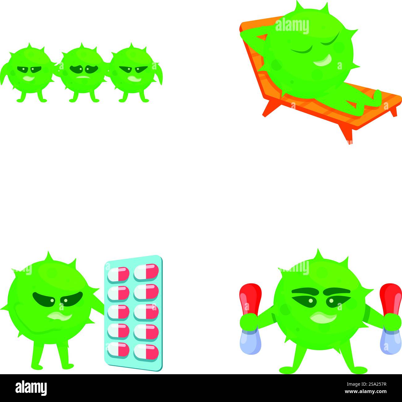 Antibiotic resistance icons set cartoon vector. Bacteria defeating ...