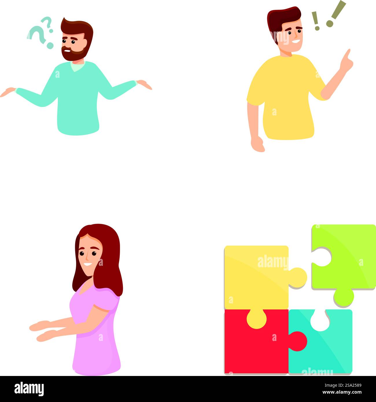 Problem solving icons set cartoon vector. People thinking and decision ...