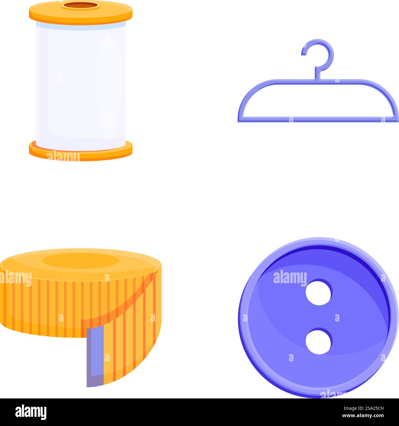 Atelier icons set cartoon vector. Thread spool, hanger, button and tape ...