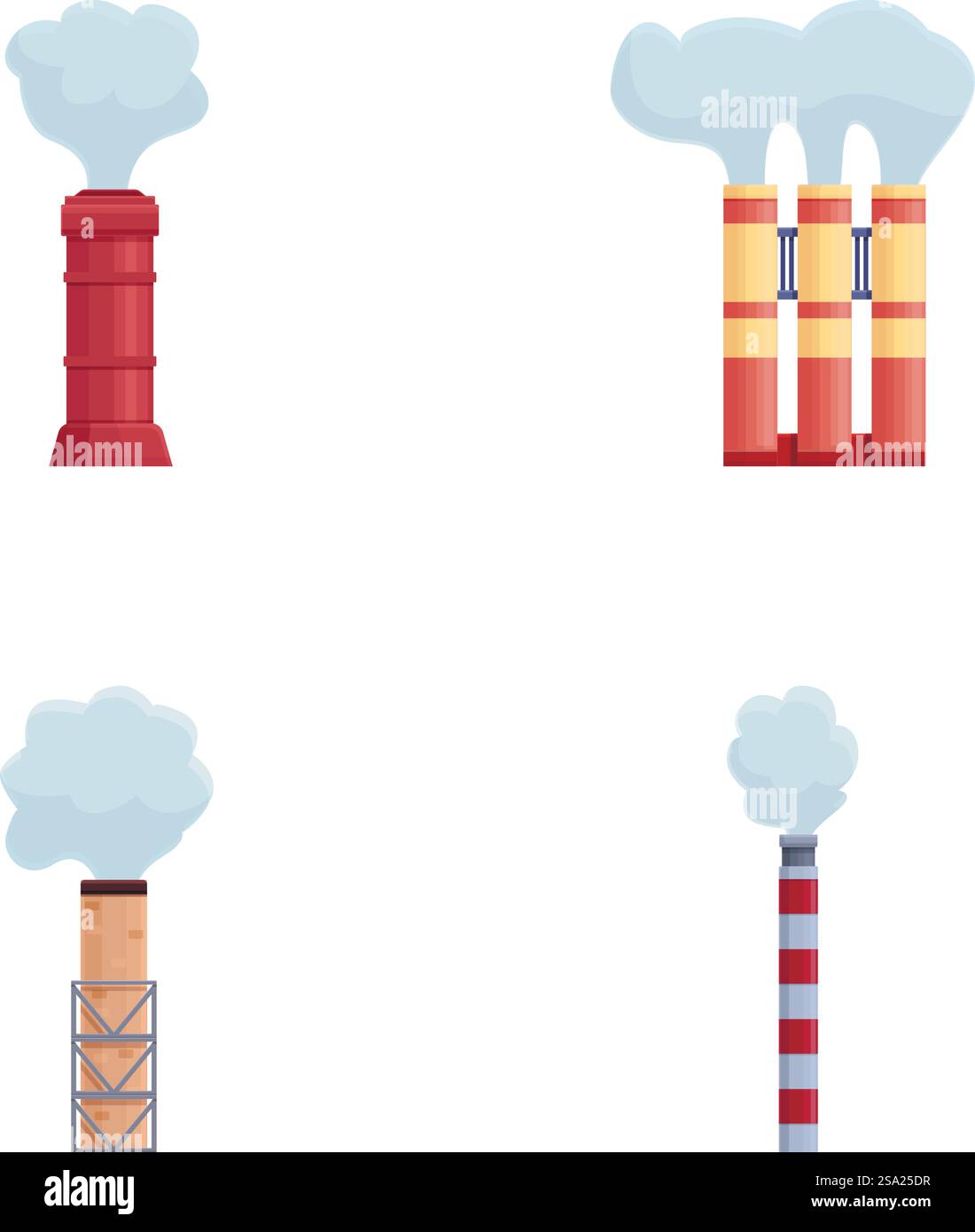 Industrial chimney icons set cartoon vector. Various factory chimney ...