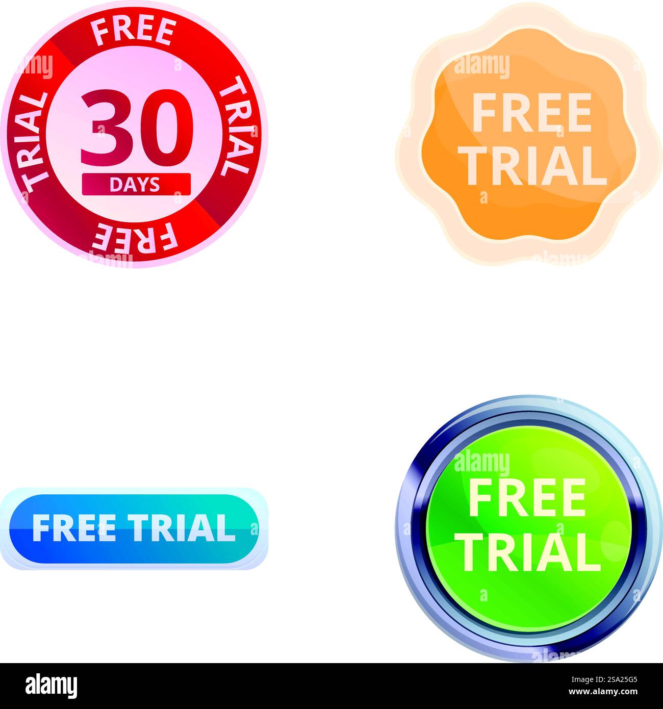 Free demo icons set cartoon vector. Free trial badge and sticker ...