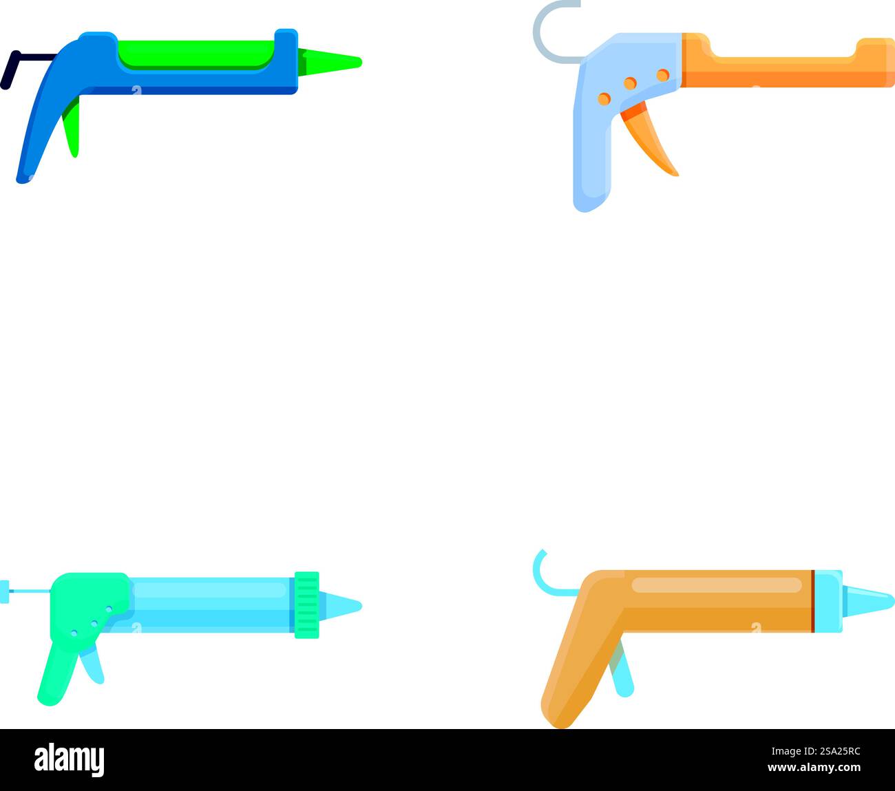 Silicone gun icons set cartoon vector. Metal silicone caulk gun ...