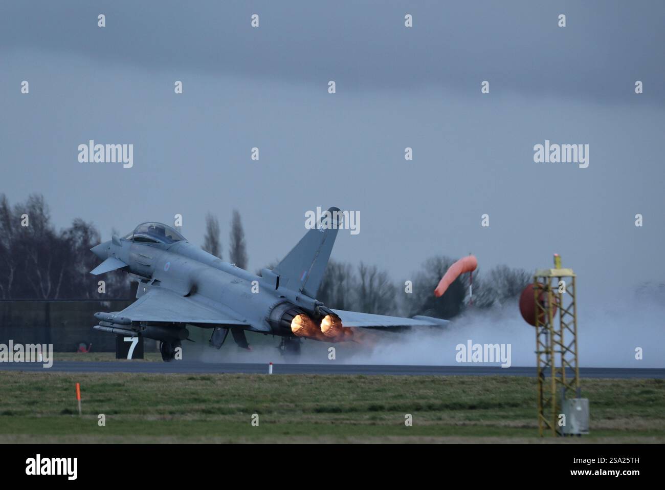 RAF Typhoons FGR4 takes off with afterburners on at RAF Coningsby ...