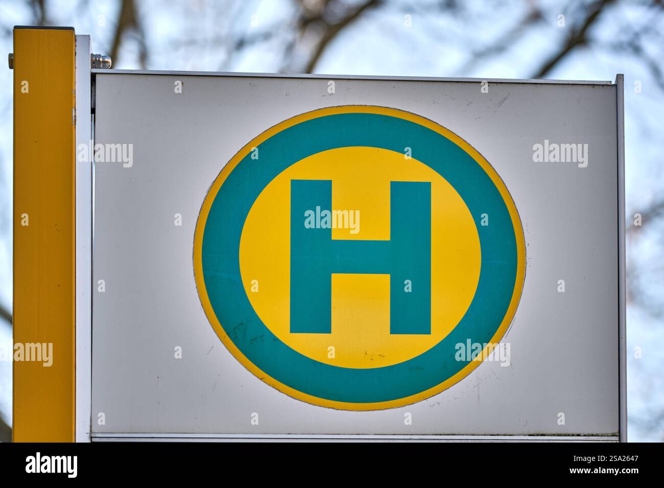 Stuttgart, Baden-Württemberg, Germany - January 23, 2025: Bus stop sign ...