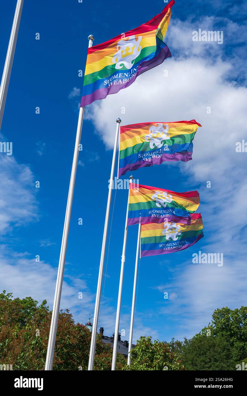 The Pride Flags on Suomenlinna the Sea Fortress in Helsinki in Finland ...