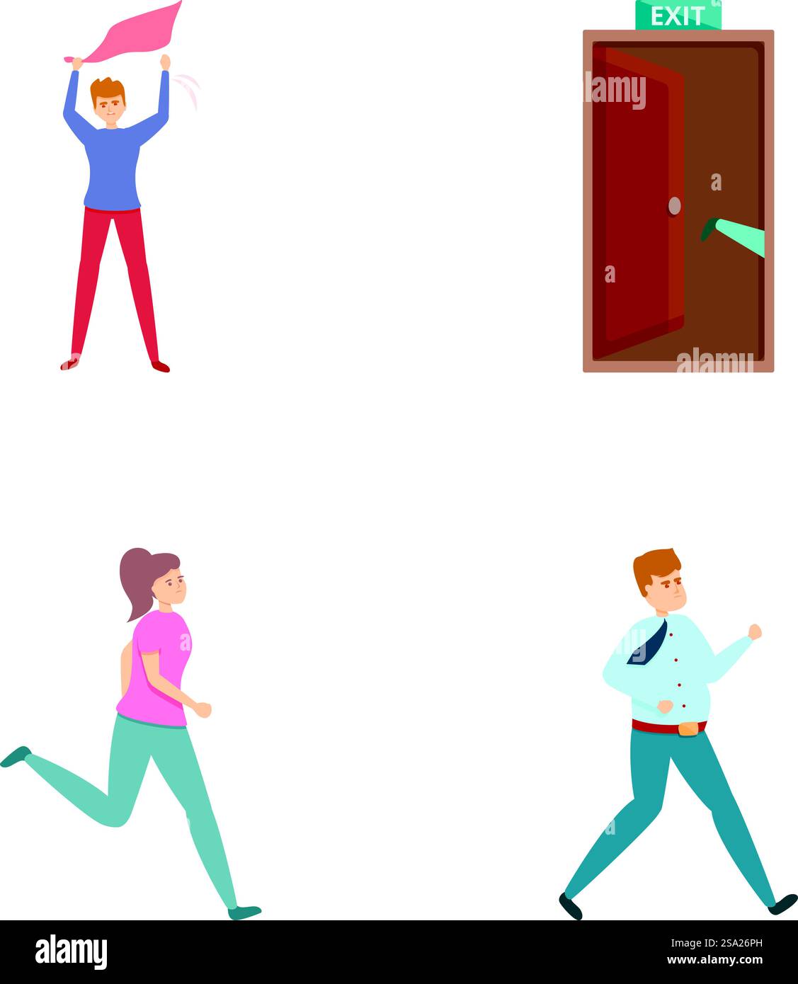 People evacuation icons set cartoon vector. Evacuation in case of ...