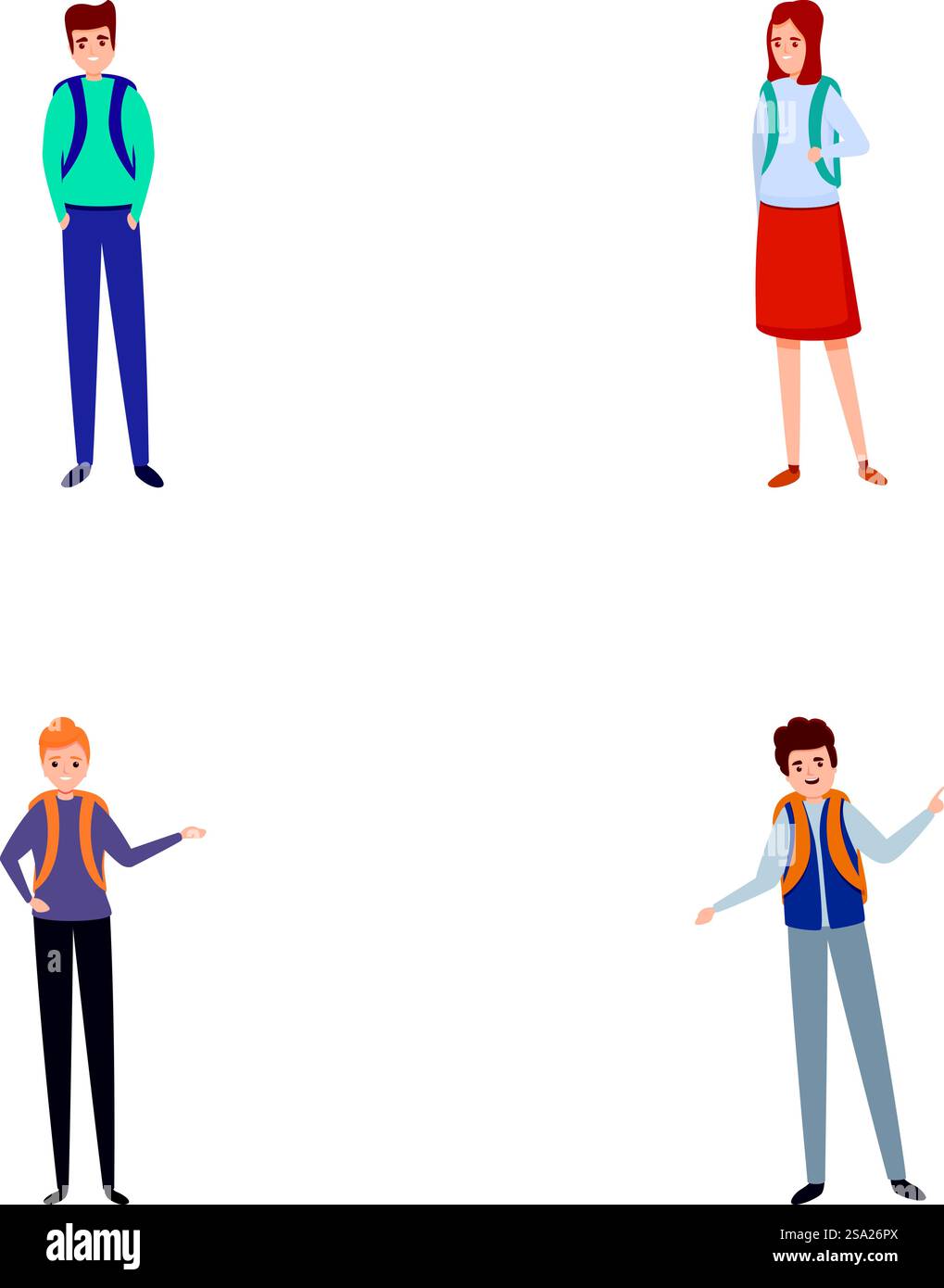 School pupil icons set cartoon vector. Children with backpack in school ...