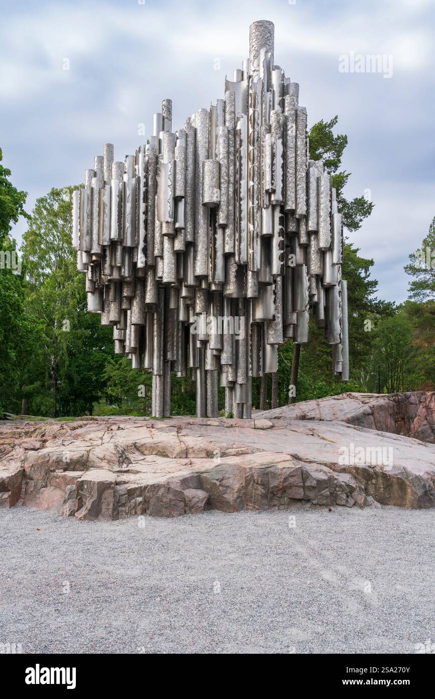 Sibelius abstract monument sculpture from pipes in the Park in Helsinki ...