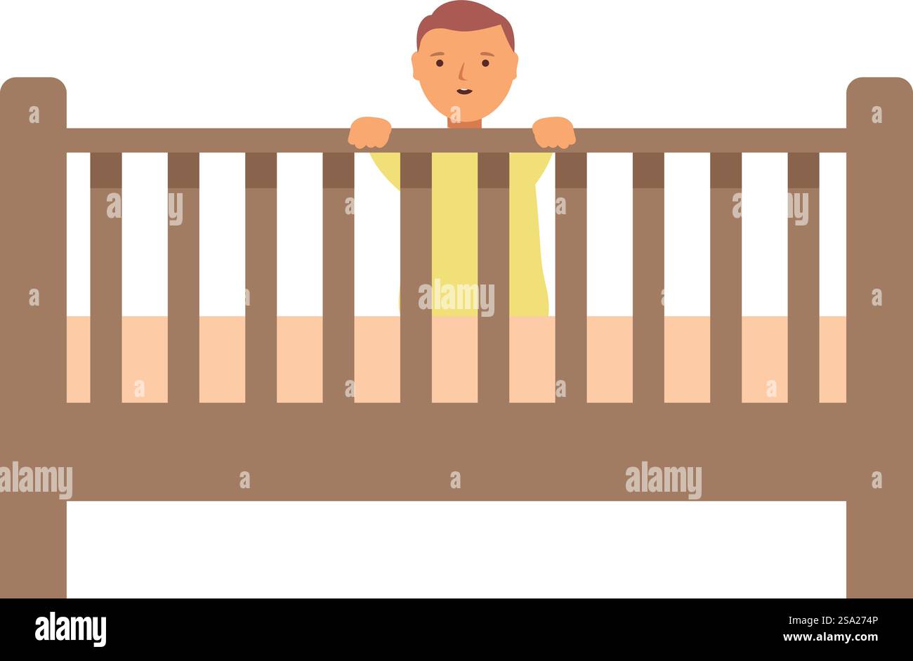 Happy kid in crib icon cartoon vector. Service sleep babysitter. Infant ...