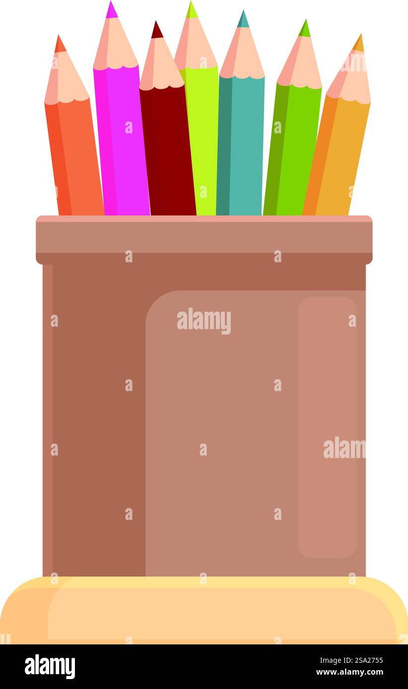 Wooden pencil stand icon cartoon vector. Home desk design. Creative ...