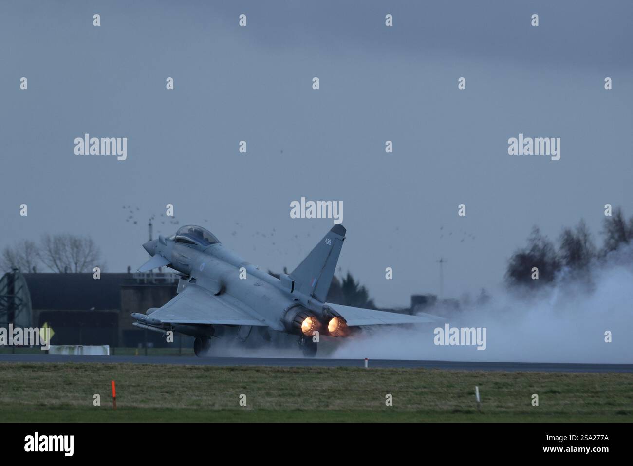 RAF Typhoons FGR4 takes off with afterburners on at RAF Coningsby ...