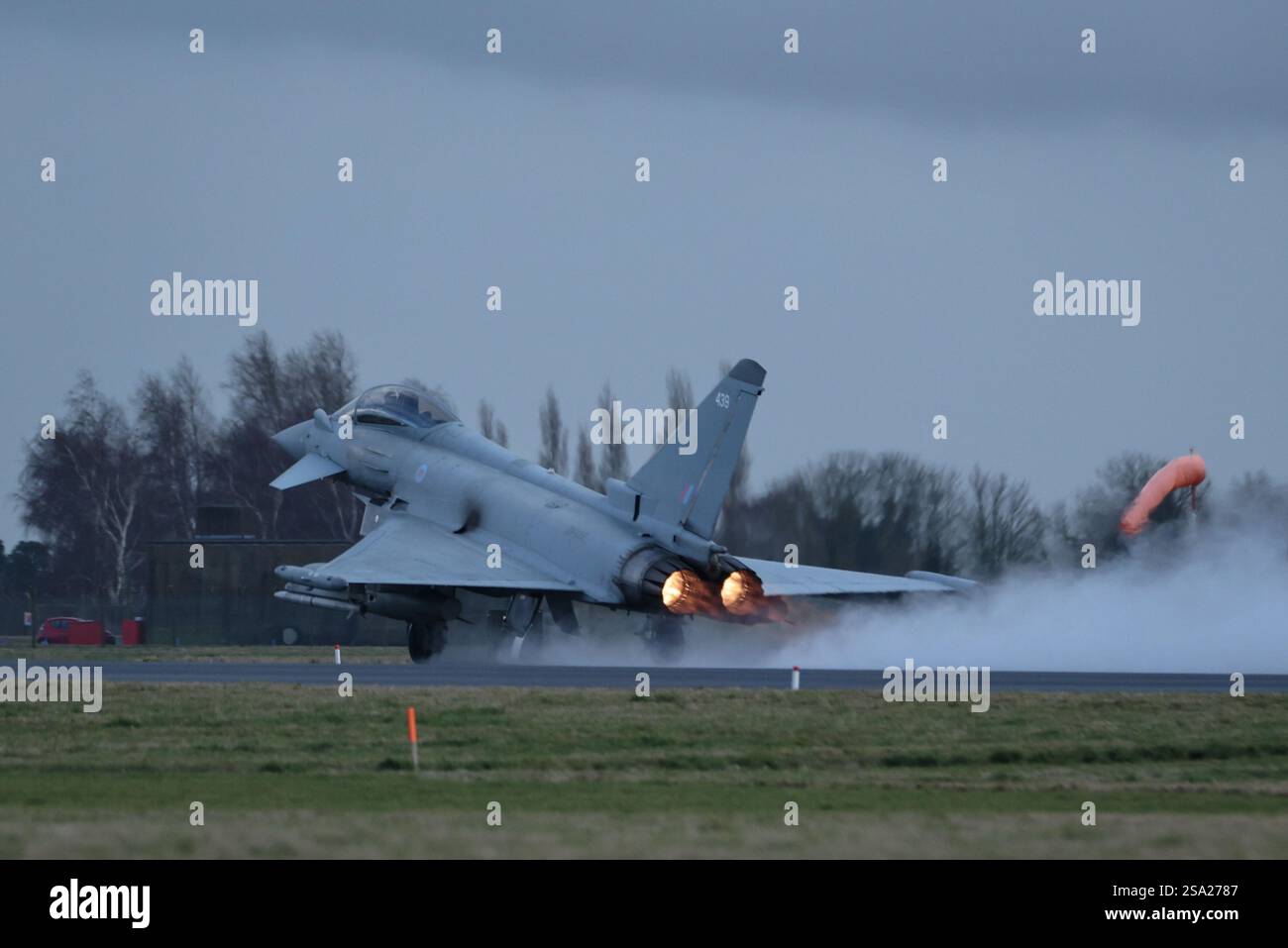 RAF Typhoons FGR4 takes off with afterburners on at RAF Coningsby ...