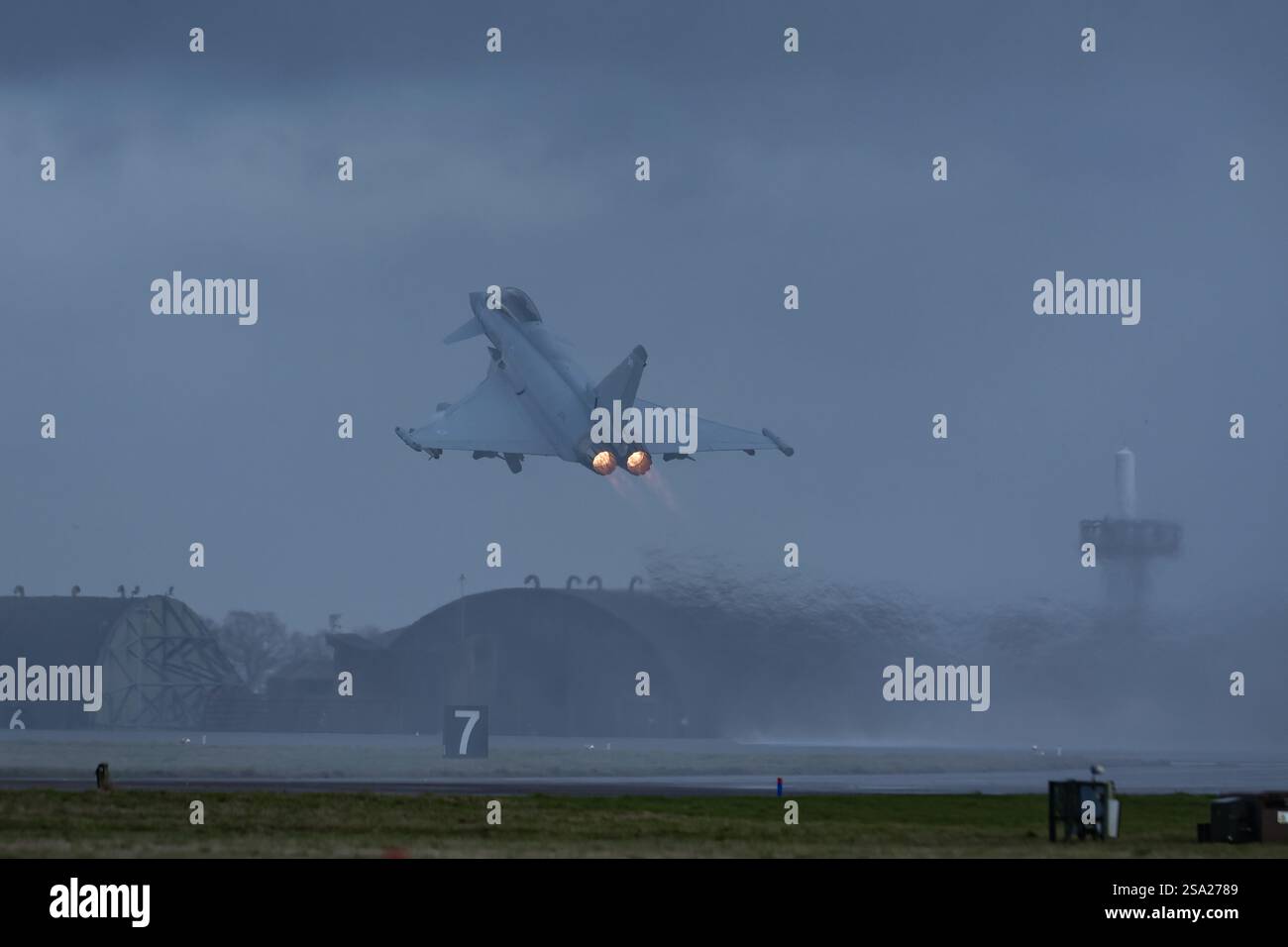RAF Typhoons FGR4 takes off with afterburners on at RAF Coningsby ...