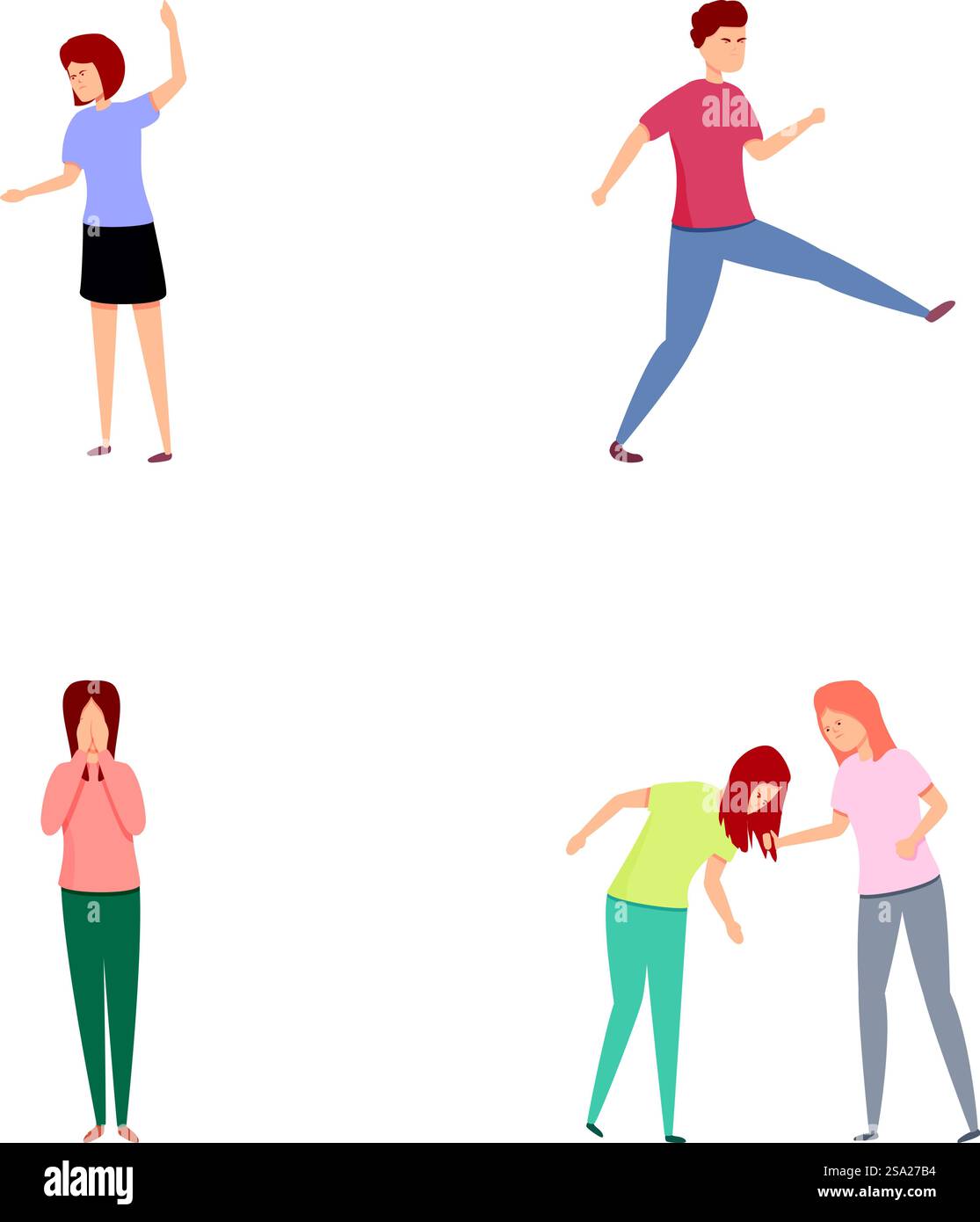 Teenage aggression icons set cartoon vector. Children conflict and ...